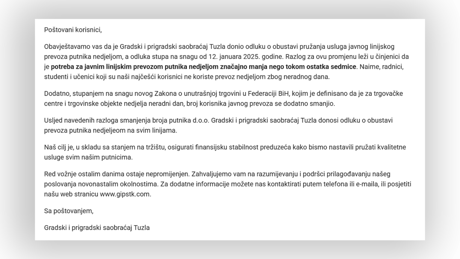 GIPS ukida linije nedjeljom: Kako će se to odraziti na putnike u Tuzli ...